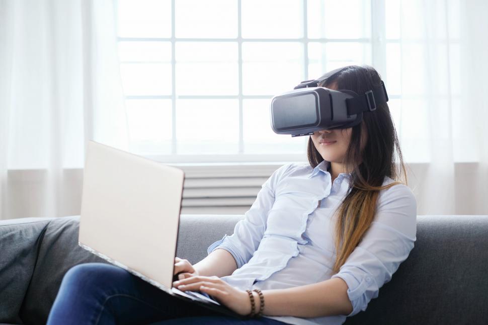 Free Stock Photo of Woman at home using VR goggles | Download Free ...