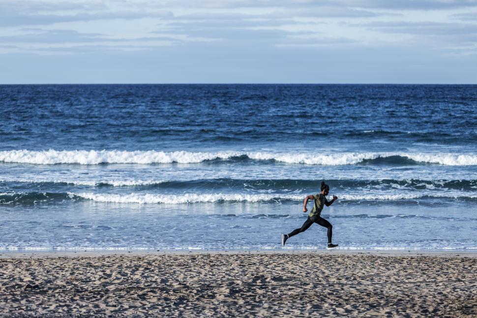Free Stock Photo of Anonymous black sportsman running near sea ...