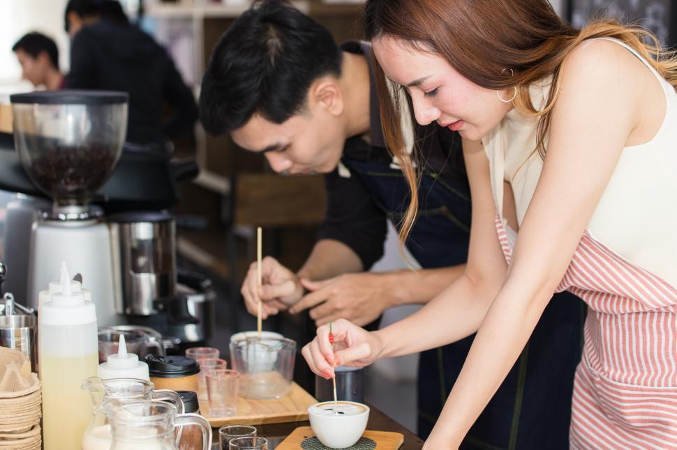 Free Stock Photo of Young people practicing coffee skills in a ...