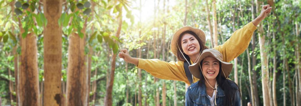 Free Stock Photo of Two female travelers enjoy touring in the wild ...