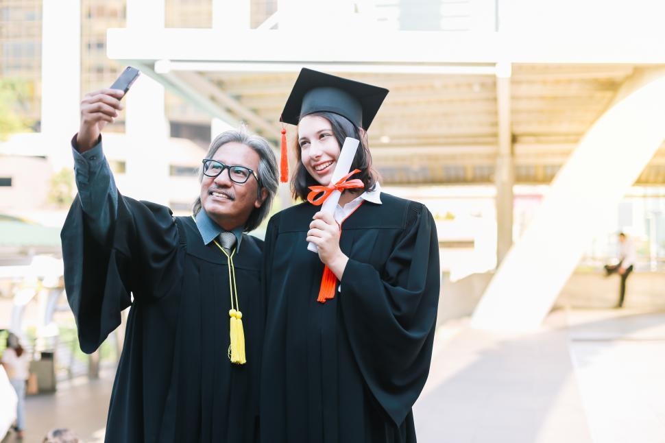 Free Stock Photo of Happy senior adult man with young woman graduate ...