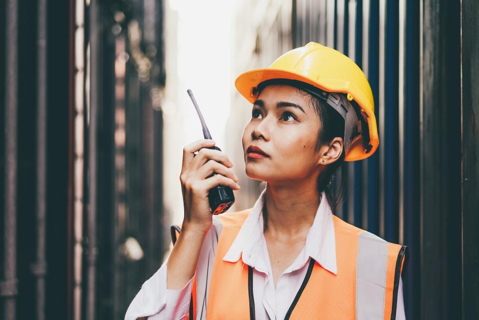 Free Stock Photo of Worker talking with walkie talkie at container ...