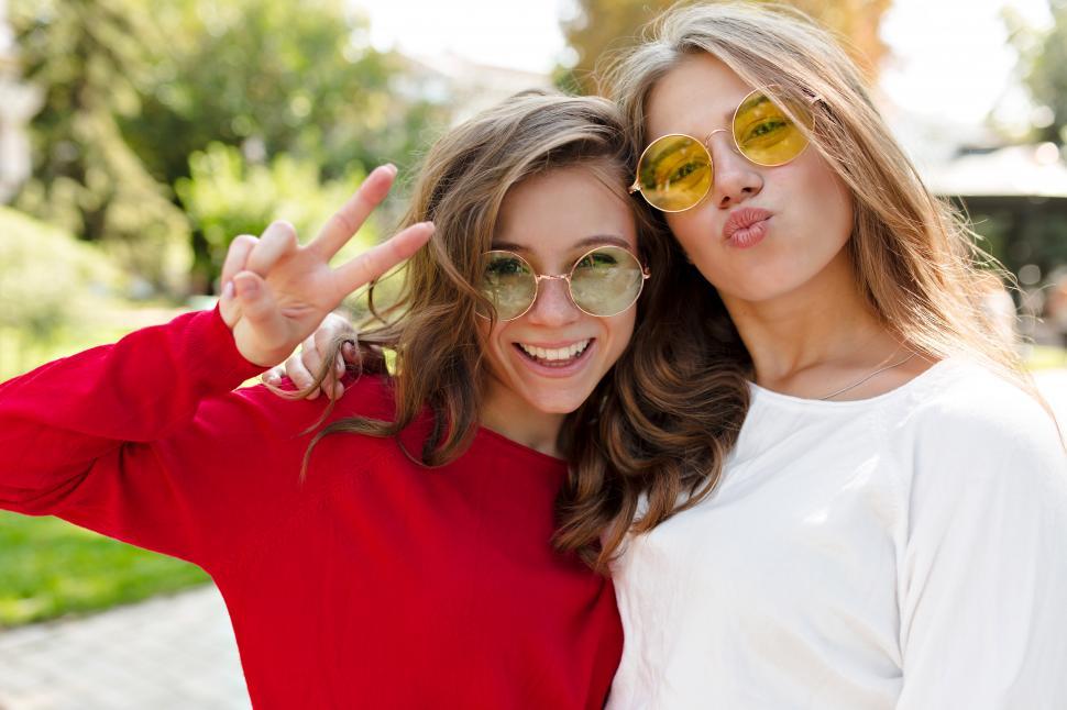 Free Stock Photo of Outside portrait of two best friends having fun ...