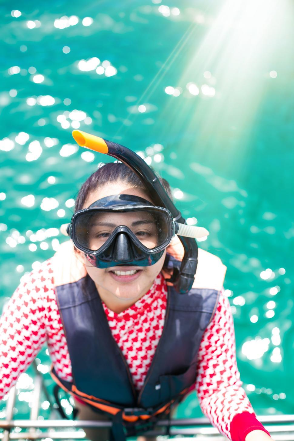 Free Stock Photo of Happy snorkel girl having fun in ocean water ...