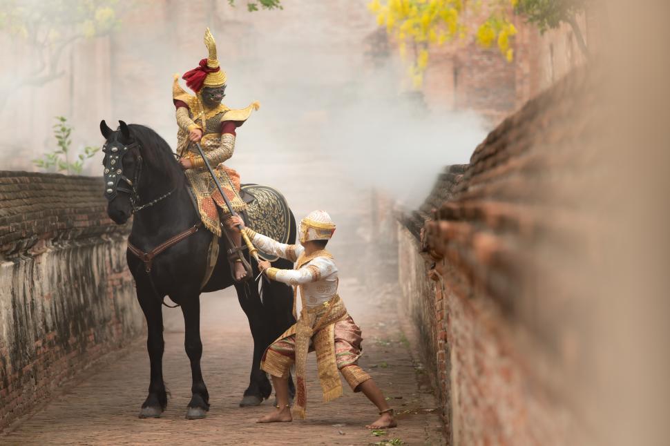 Free Stock Photo of Battle between the giant and Hanuman in Khon ...