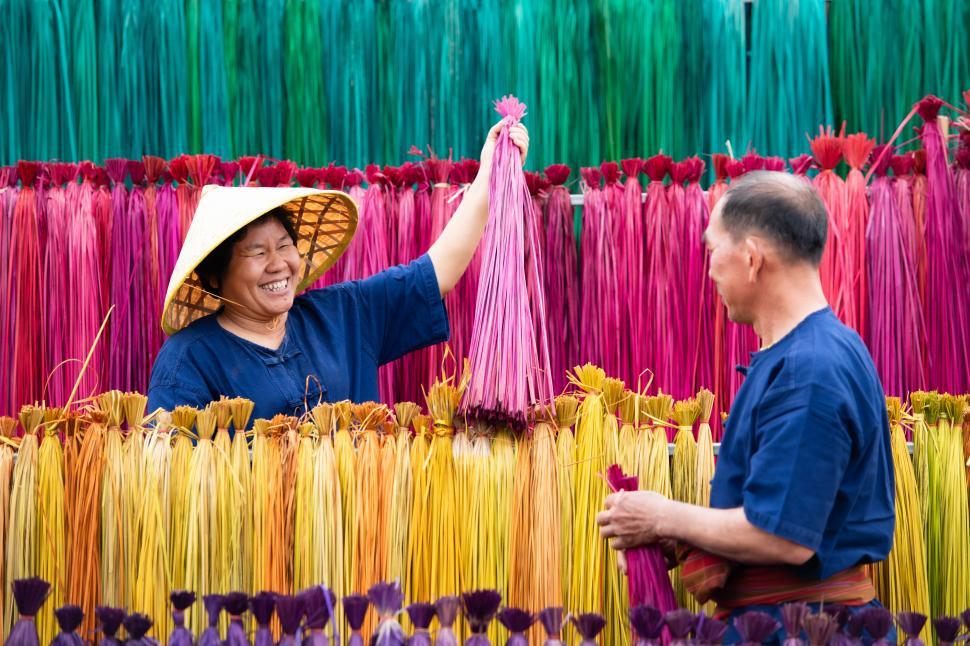 Free Stock Photo of Processing flax trees into colorful weaving ...