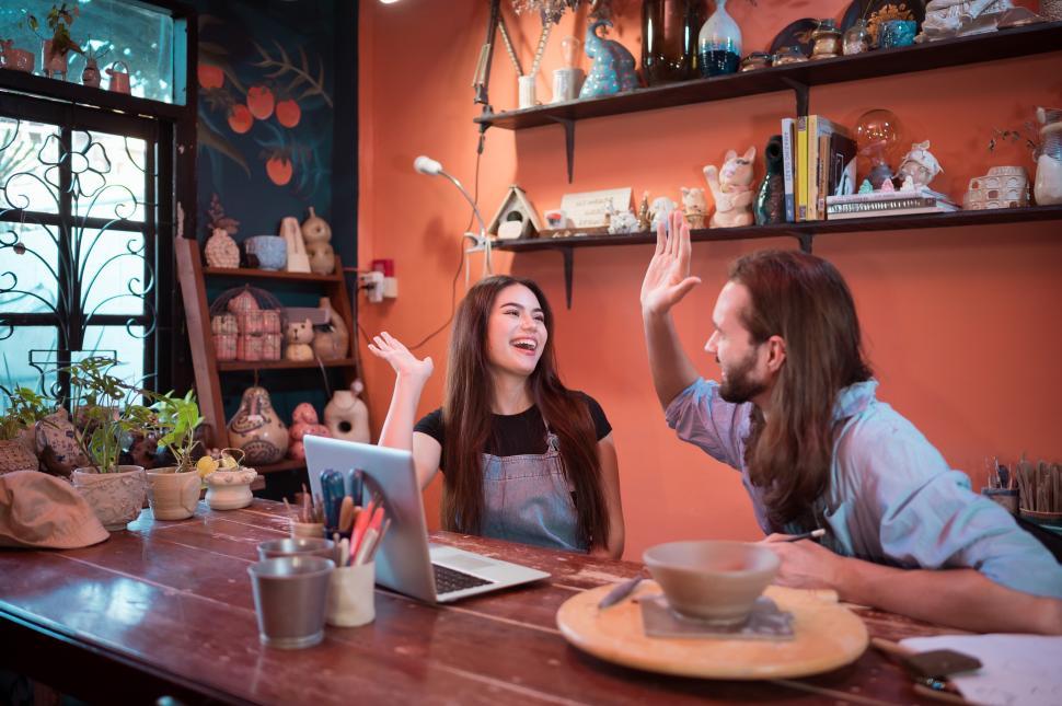 Free Stock Photo of Two young entrepreneurs who own a pottery business ...