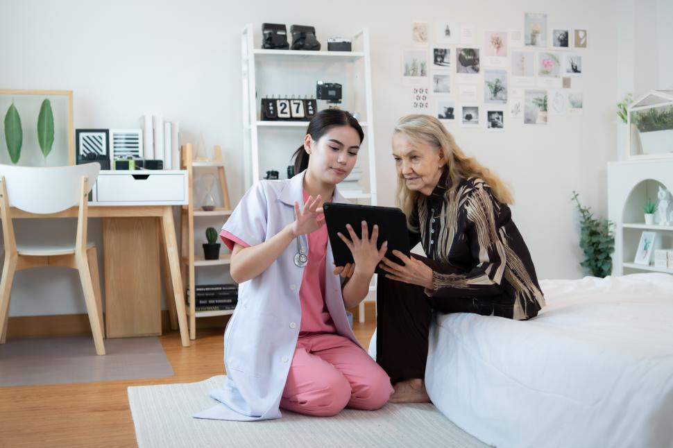 Free Stock Photo of In home health care worker working with elderly ...