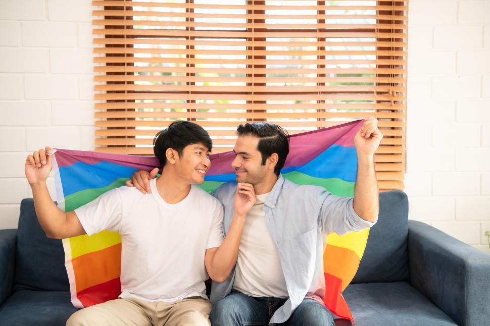 Free Stock Photo of LGBT couple - two men sitting on the couch together ...