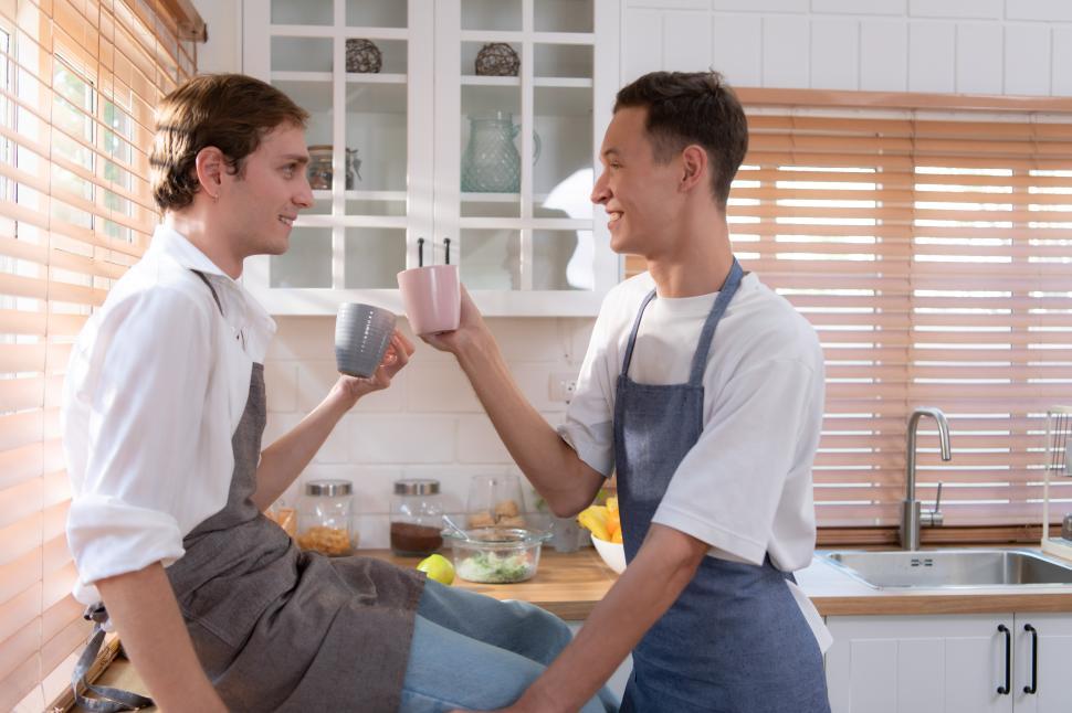Free Stock Photo of LGBT Young couple taking a break for tea and coffee ...