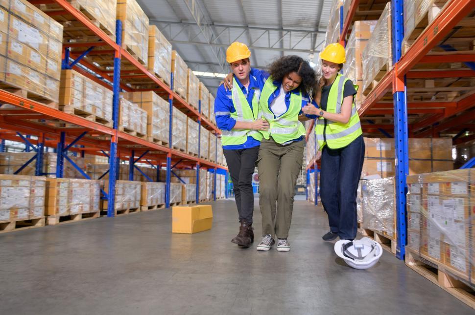Free Stock Photo of Helping an injured warehouse worker back to her ...