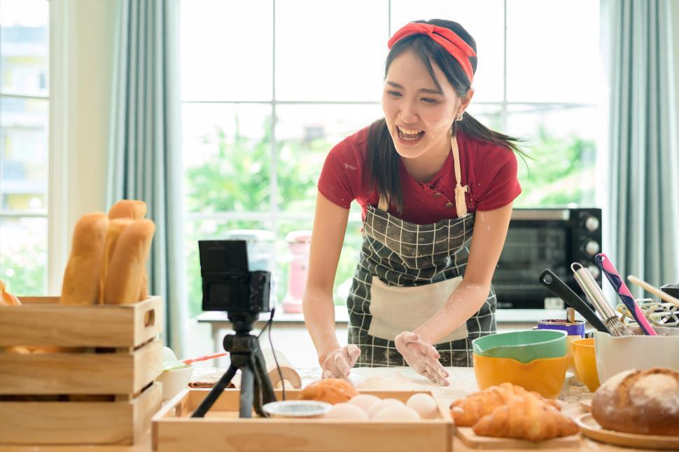 Free Stock Photo of Woman life streaming the process of baking from ...