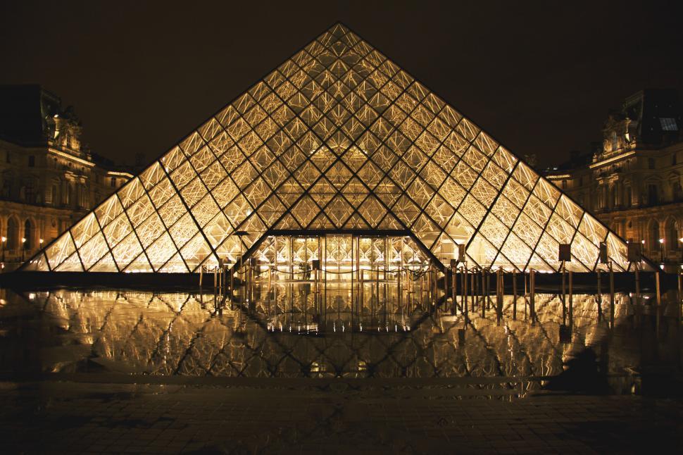 Free Stock Photo of Louvre glass pyramid building with lights in Paris ...