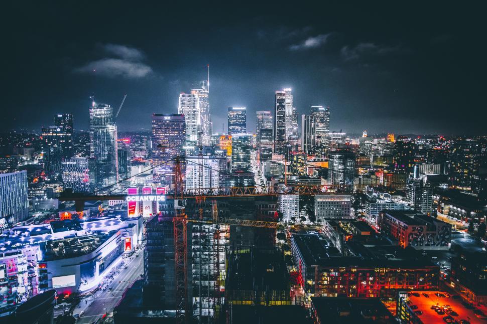 Free Stock Photo of A city at night with many tall buildings | Download ...