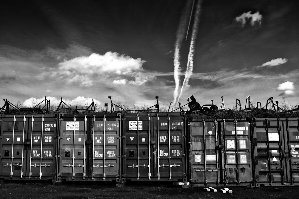 Free Stock Photo of A group of metal shipping containers with white ...
