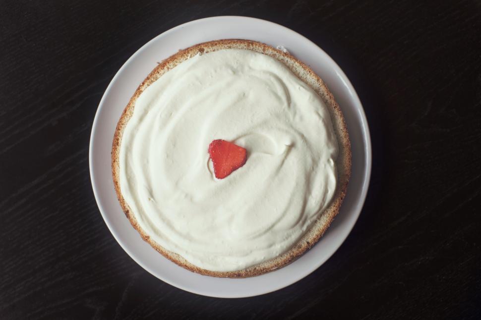 Free Stock Photo of A cake with whipped cream and a strawberry on top ...
