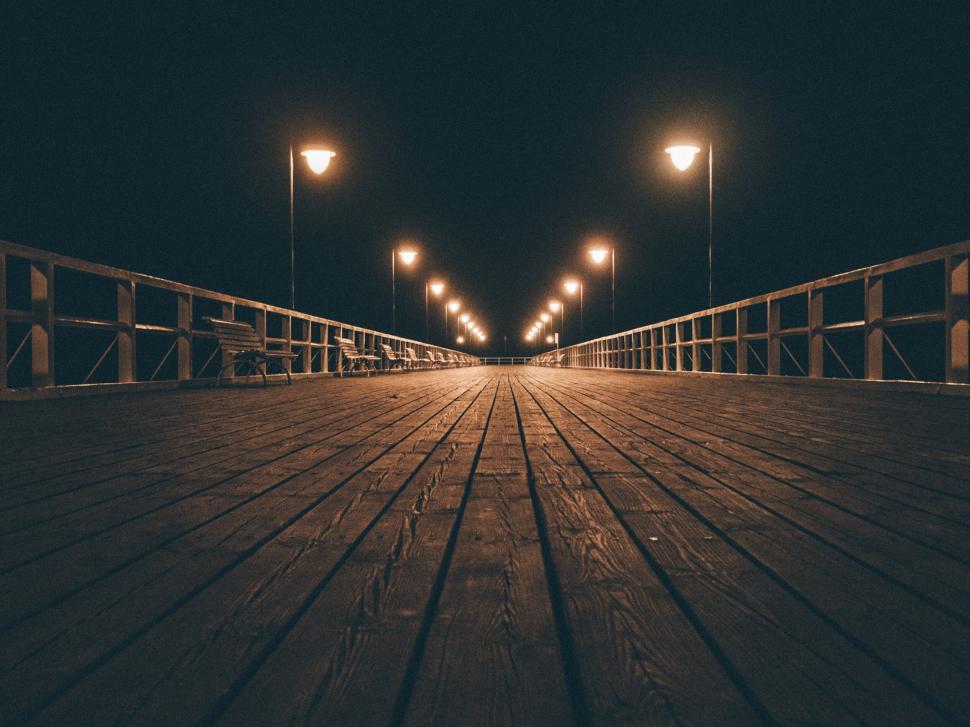 Free Stock Photo of A wooden walkway with lights at night | Download ...