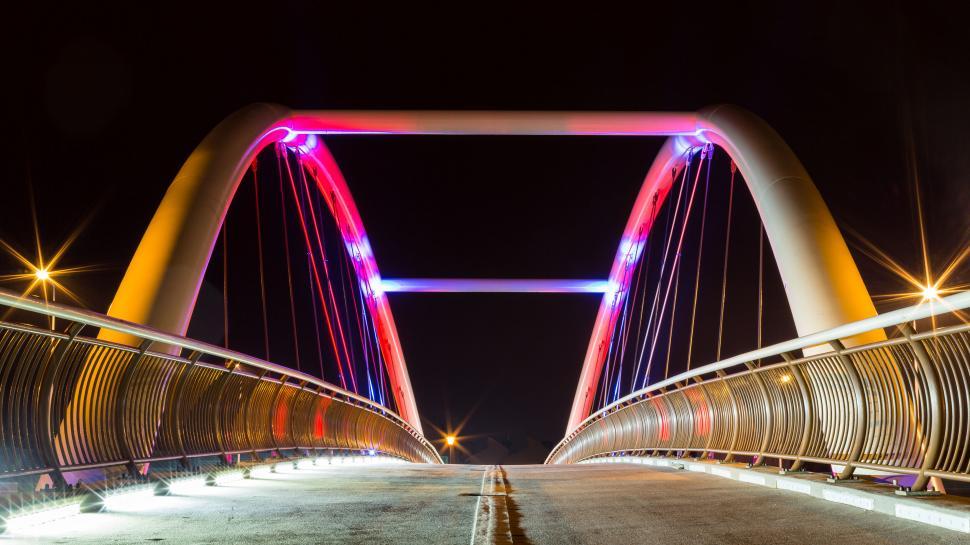 Free Stock Photo of A bridge with red and blue lights | Download Free ...