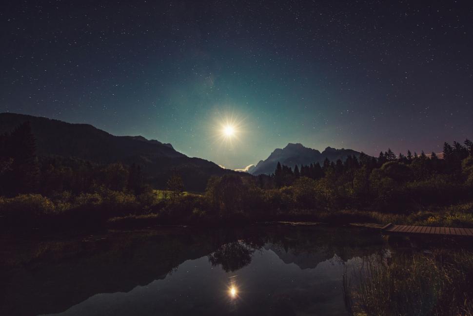 Free Stock Photo of A moon over a lake | Download Free Images and Free ...