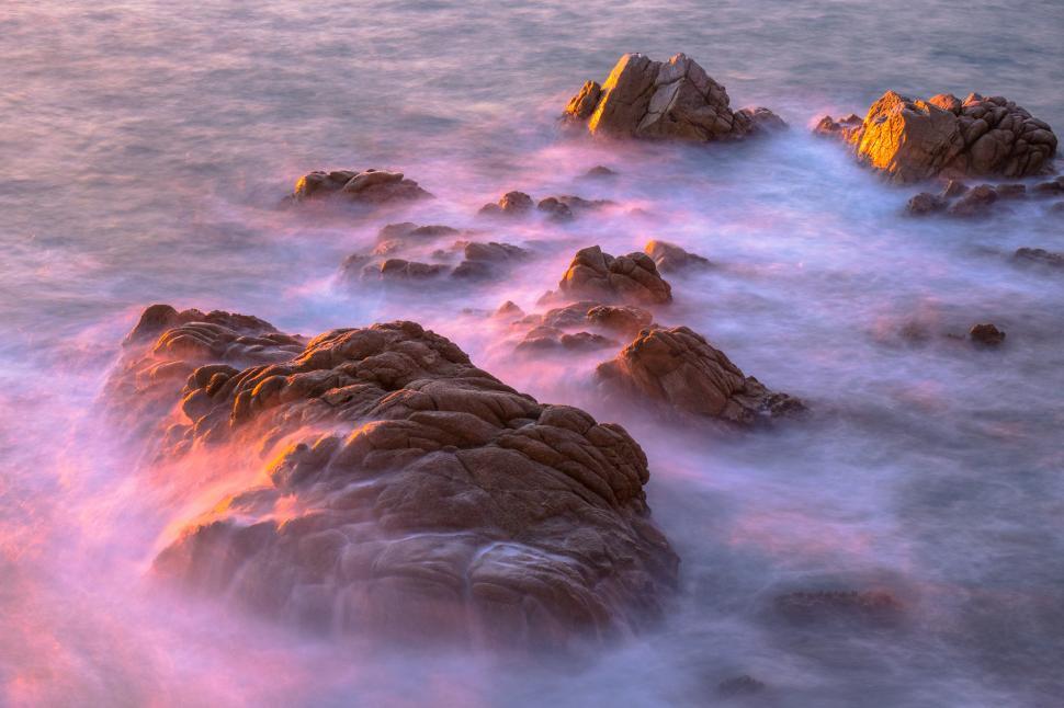 Free Stock Photo of A rocky beach with waves crashing onto rocks ...