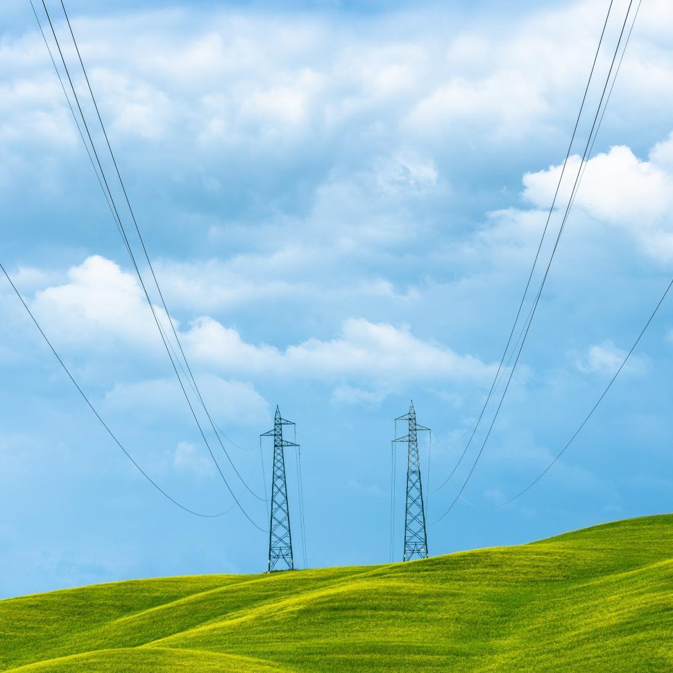 Free Stock Photo of Power lines on a green hill | Download Free Images ...