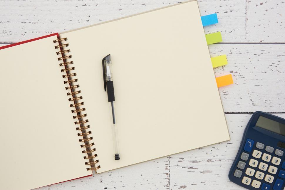 Free Stock Photo of A notebook with a pen and calculator | Download ...