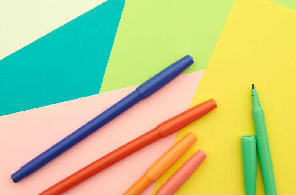 Free Stock Photo of A group of markers on a colorful background ...