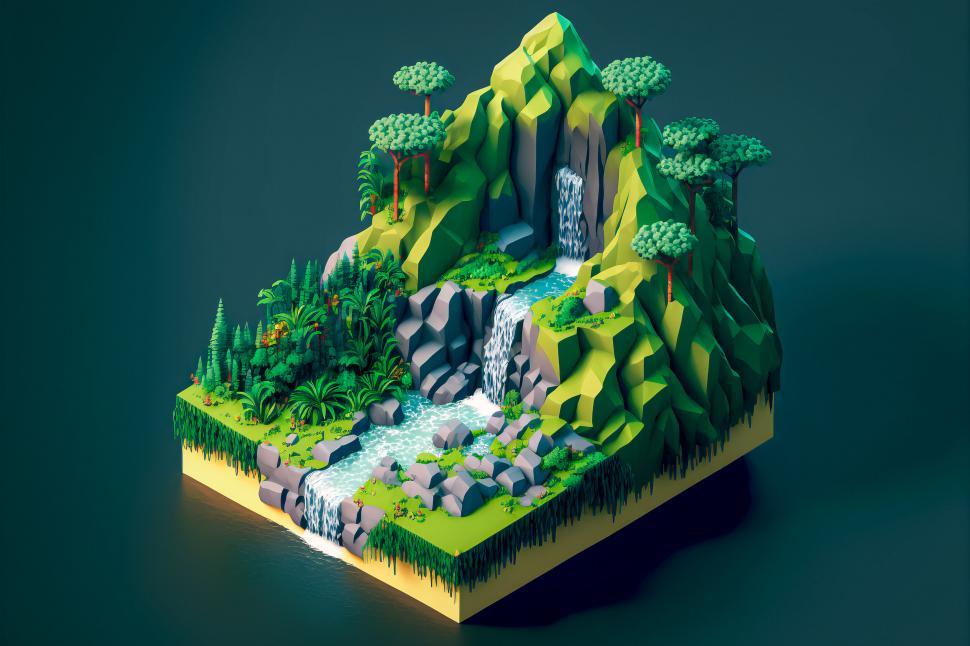 Free Stock Photo of Vibrant Low Poly Isometric Nature Scene | Download ...