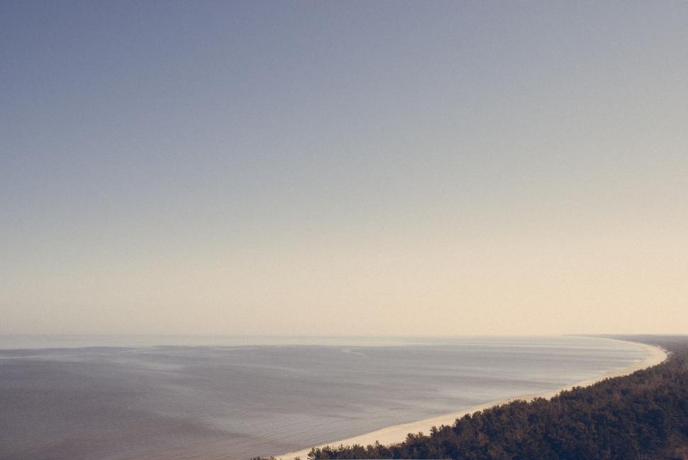 Free Stock Photo of Panoramic view of beach with forested coastline ...