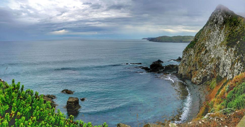 Free Stock Photo of Panoramic seascape with rocky shore and foliage ...