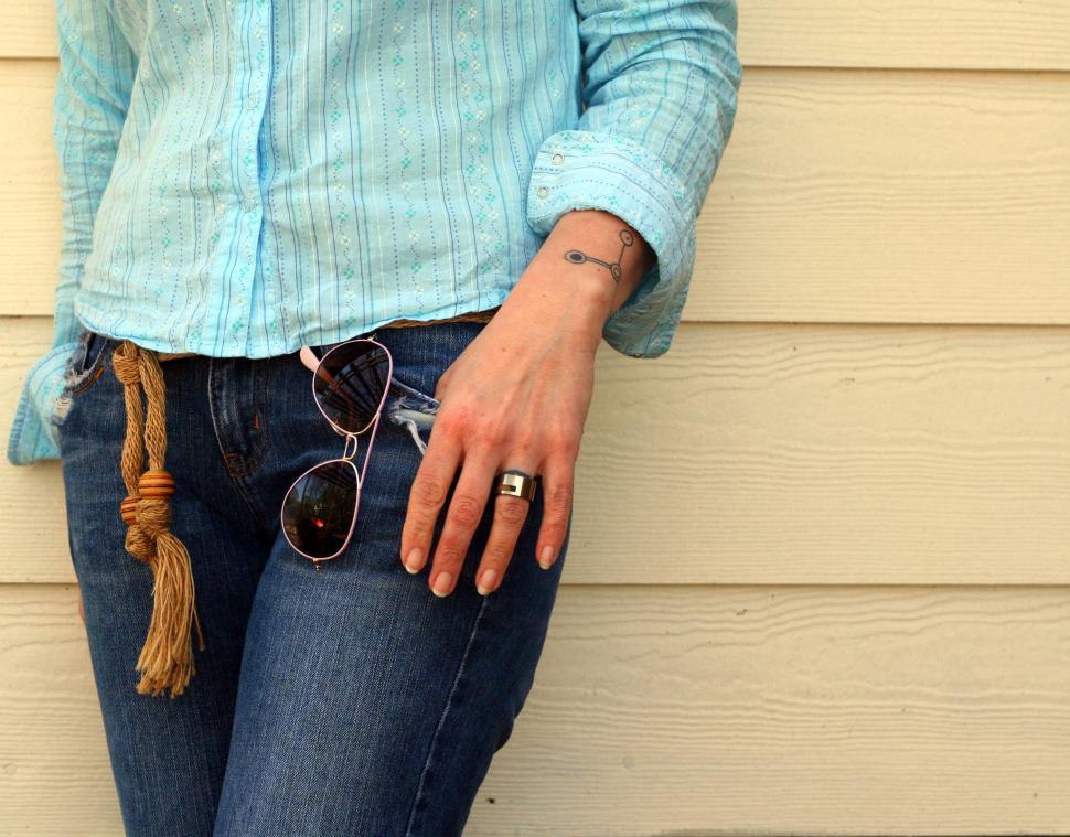 Free Stock Photo of Woman s casual outfit with hand in pocket ...