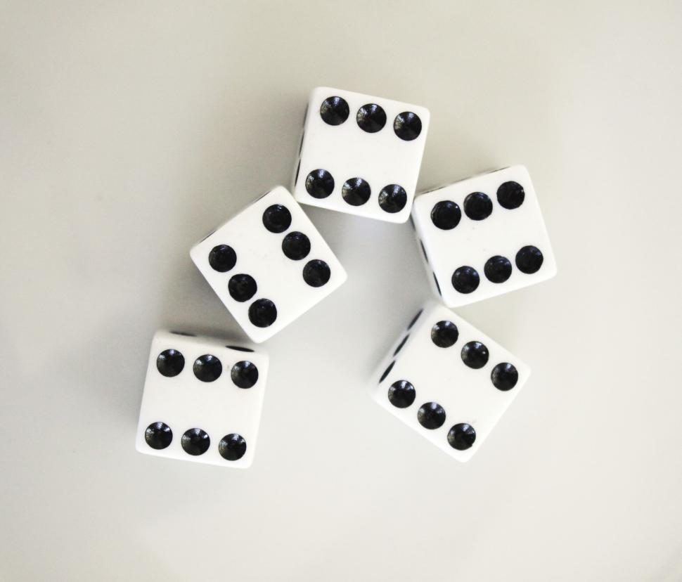Free Stock Photo of Dice scattered on white surface shows randomness ...