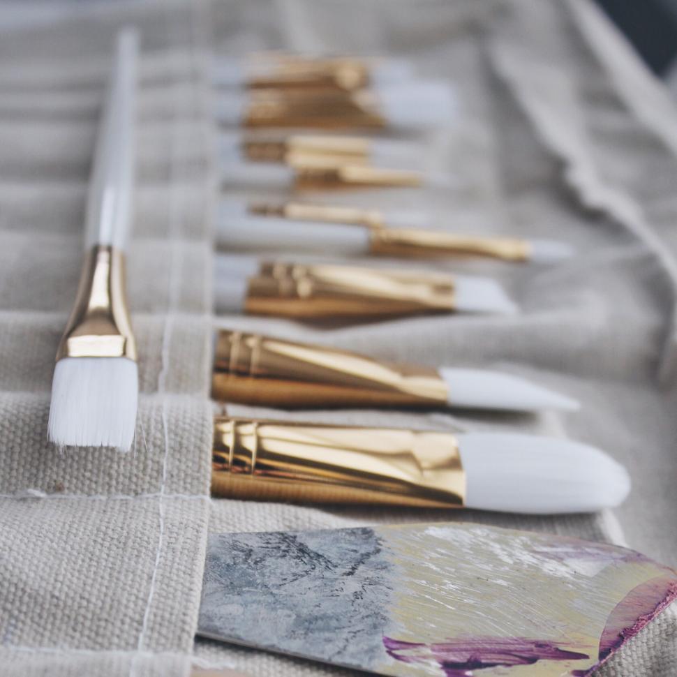Free Stock Photo of Artistic paintbrushes aligned on canvas | Download ...