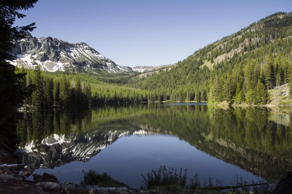 Free Stock Photo of Calm lake reflecting mountain forest landscape ...