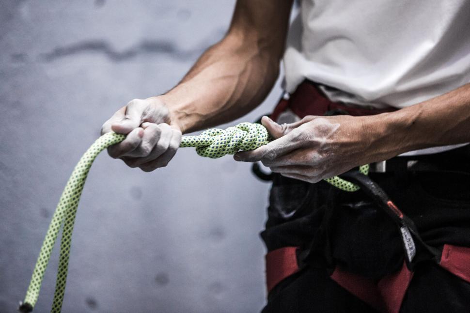 Free Stock Photo of Climber gripping a rope tightly with focus ...