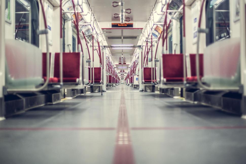 Free Stock Photo of Empty subway train interior with red seats ...