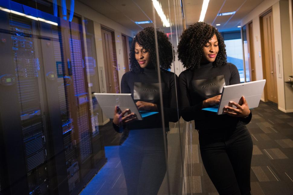 Free Stock Photo of Woman with reflection working on tablet | Download ...