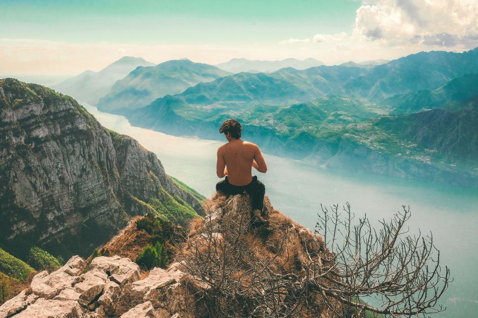 Free Stock Photo of Shirtless man overlooking mountain range | Download ...
