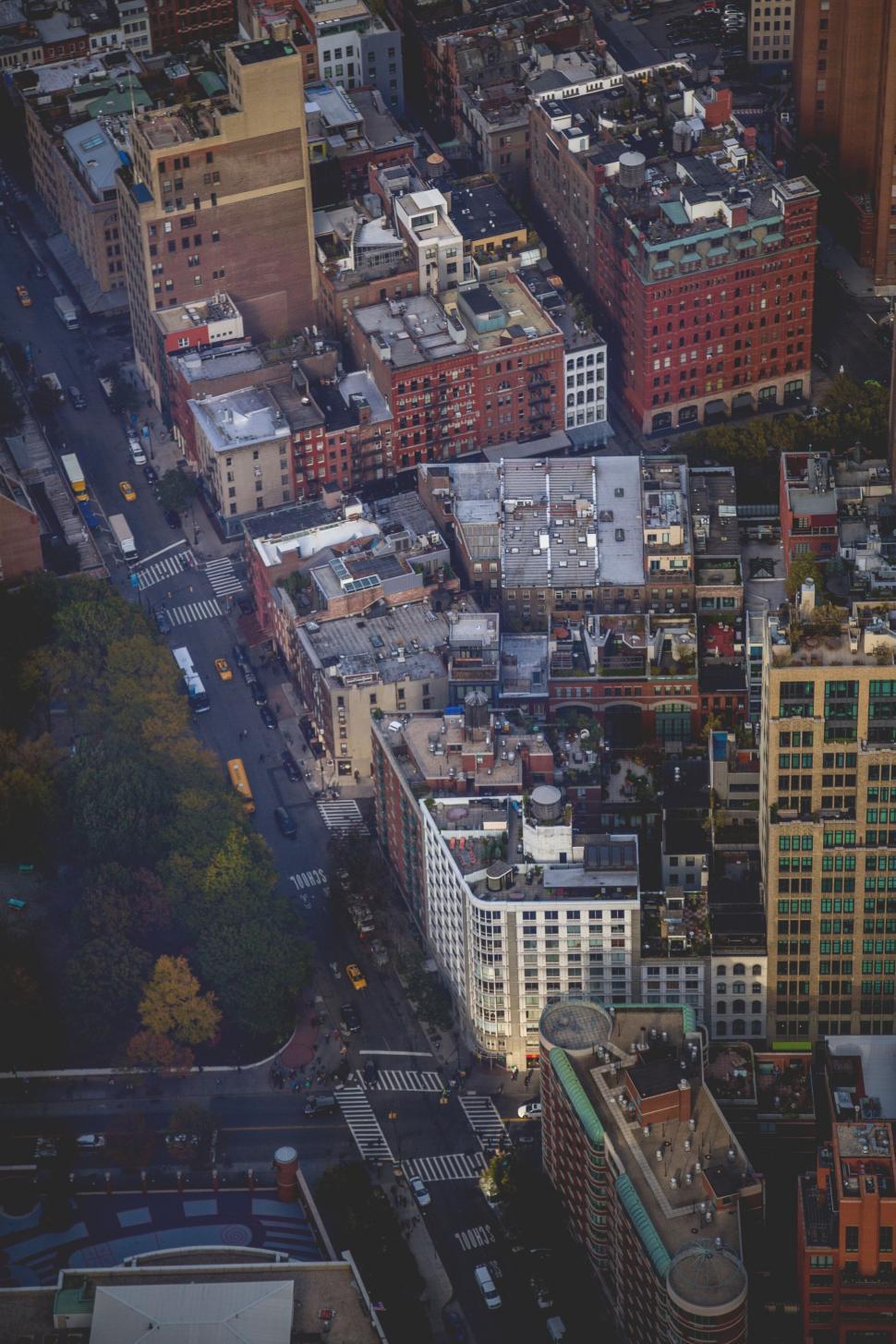 Free Stock Photo of Aerial view of bustling cityscape at dusk ...