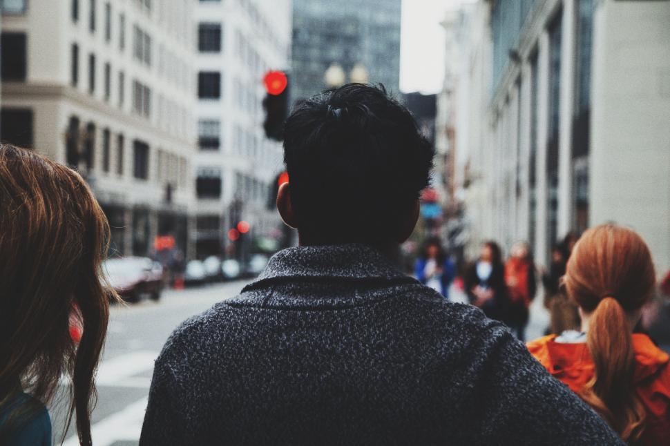 Free Stock Photo of Vibrant street scene from behind a person ...
