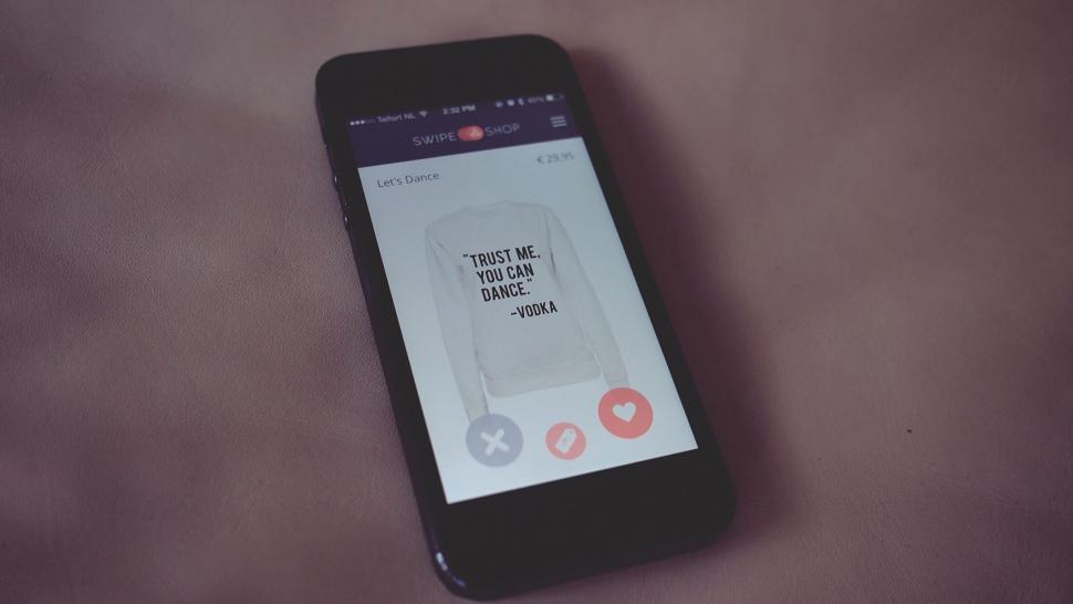 Free Stock Photo of Smartphone showing shopping app with sweater ...