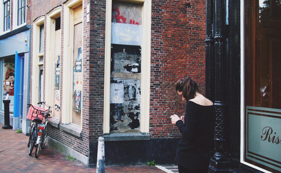 Free Stock Photo of Urban landscape with woman texting on phone ...