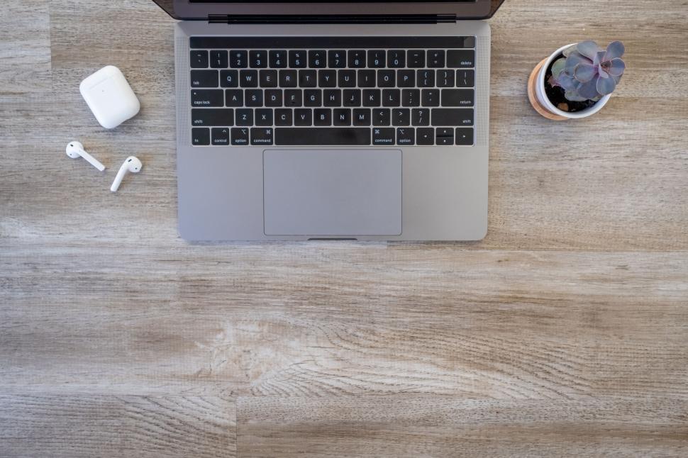 Free Stock Photo of Top view of a laptop on a wooden desk | Download ...