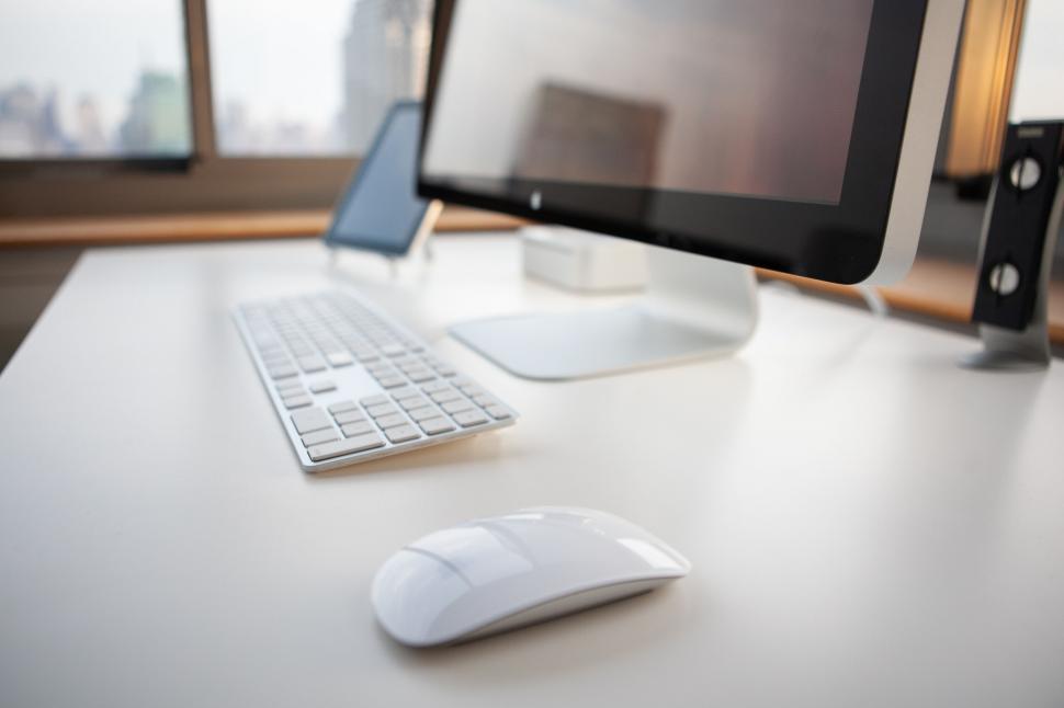 Free Stock Photo of Elegant office desk with computer setup | Download ...