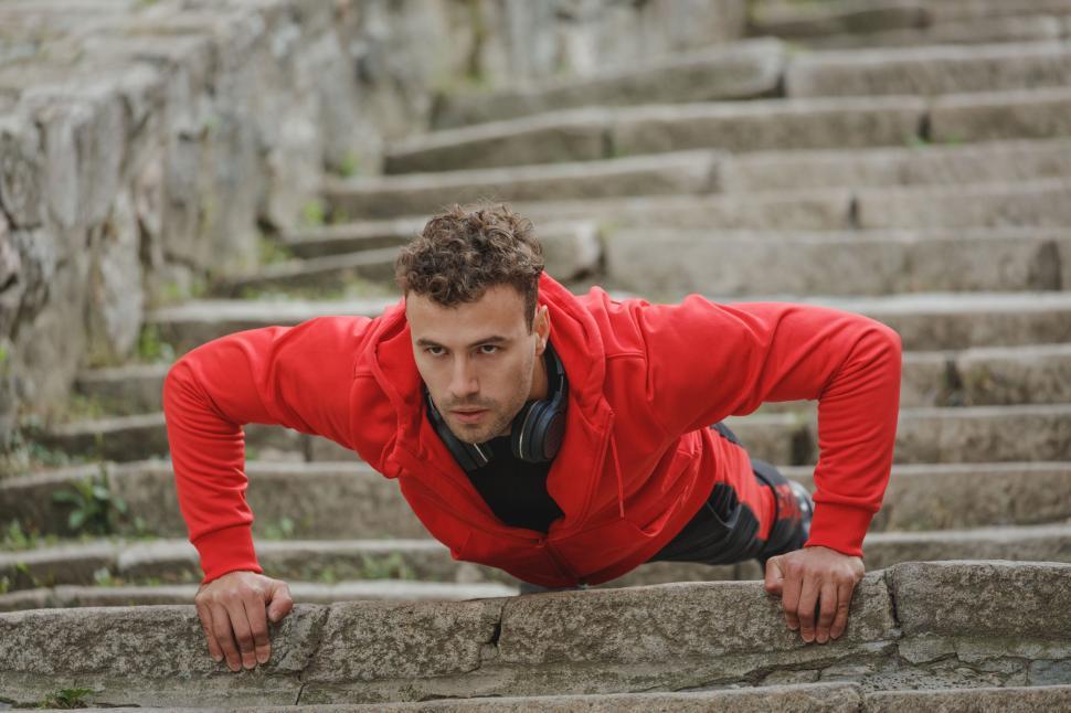 Free Stock Photo of Man doing push-ups on stone stairs | Download Free ...