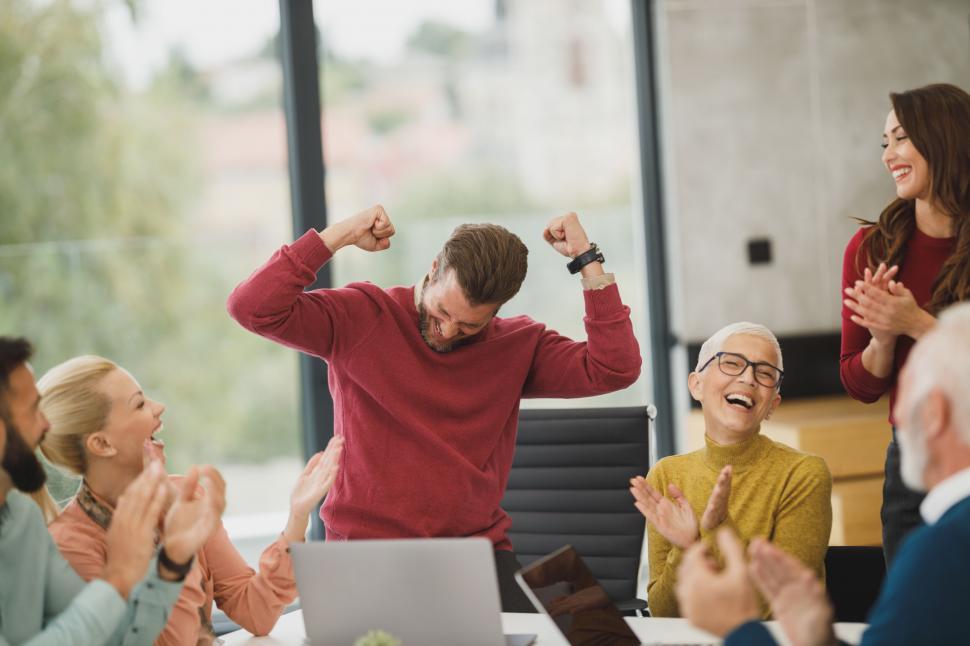 Free Stock Photo of Successful employee celebrated by colleagues ...