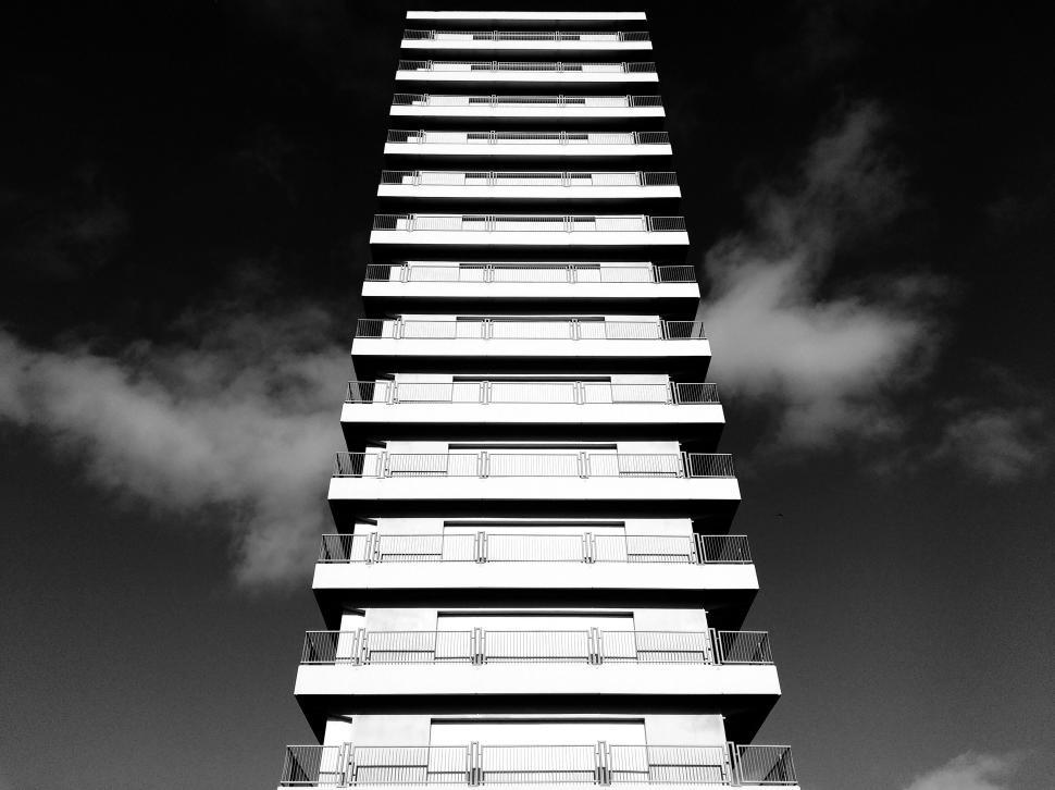 Free Stock Photo of Monochrome apartment building reaching the sky ...