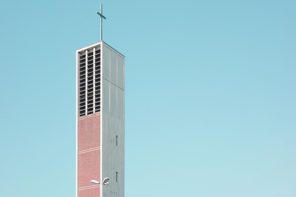 Free Stock Photo of Minimalist church tower against a blue sky ...