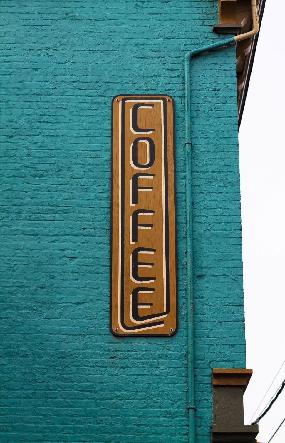 Free Stock Photo of Vintage Coffee Sign on Teal Wall | Download Free ...