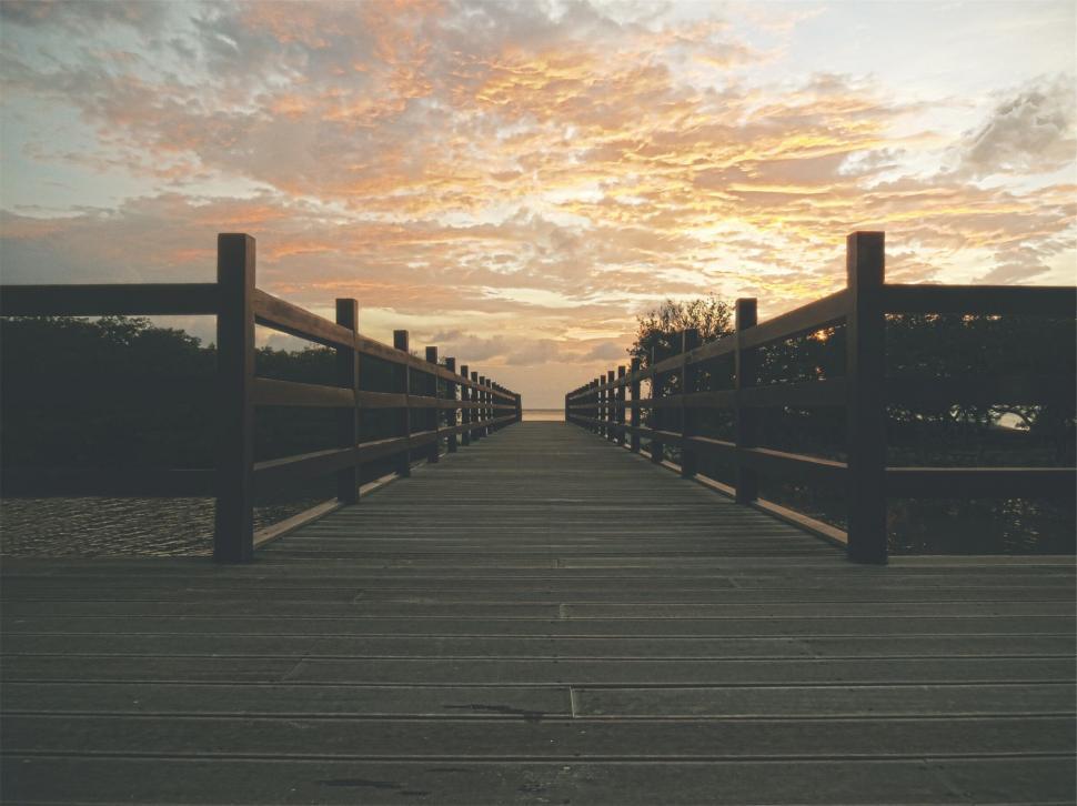 Free Stock Photo of Sunset on a peaceful wooden pier over water ...